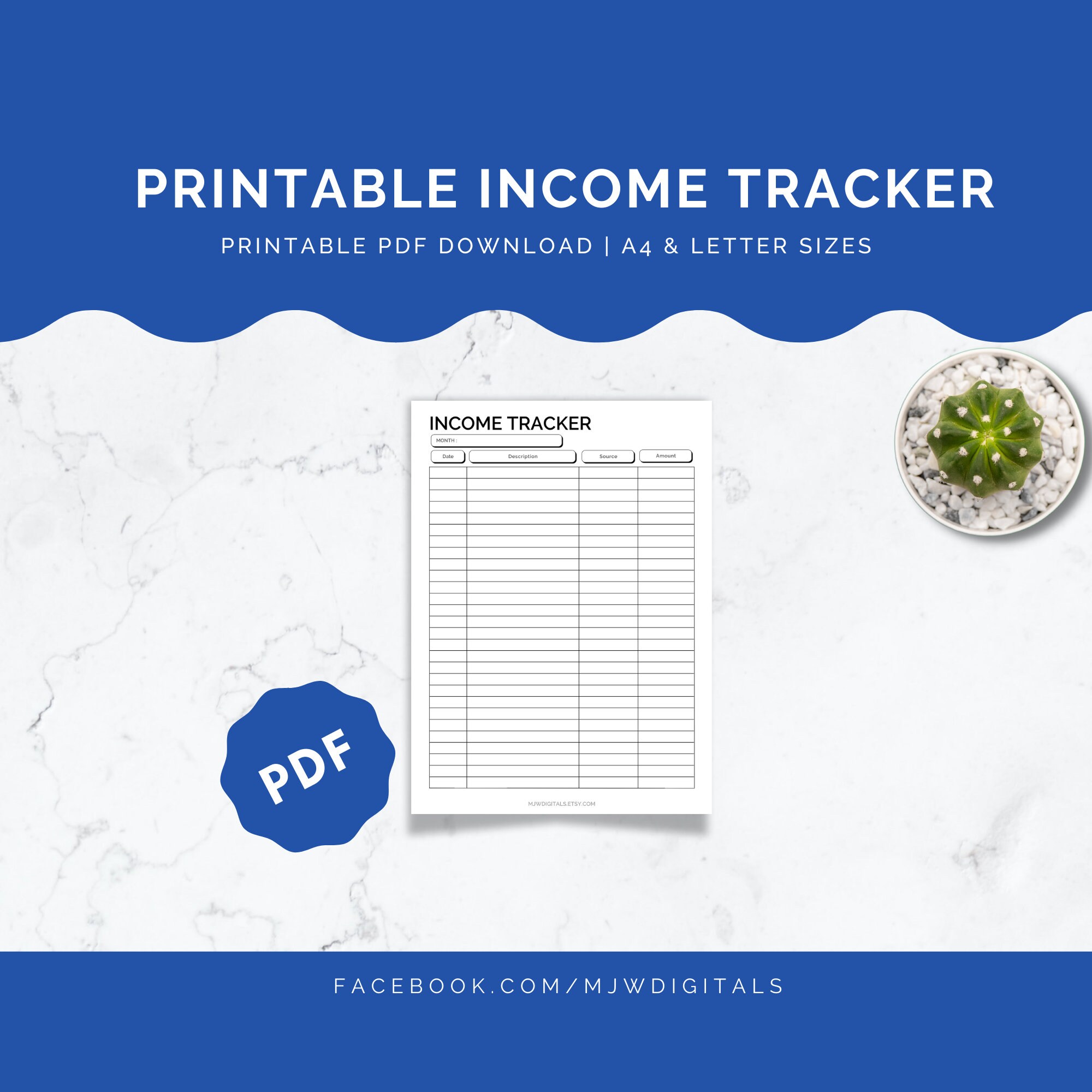Printable Income Tracker, Finance Budget (PDF Download) - Etsy
