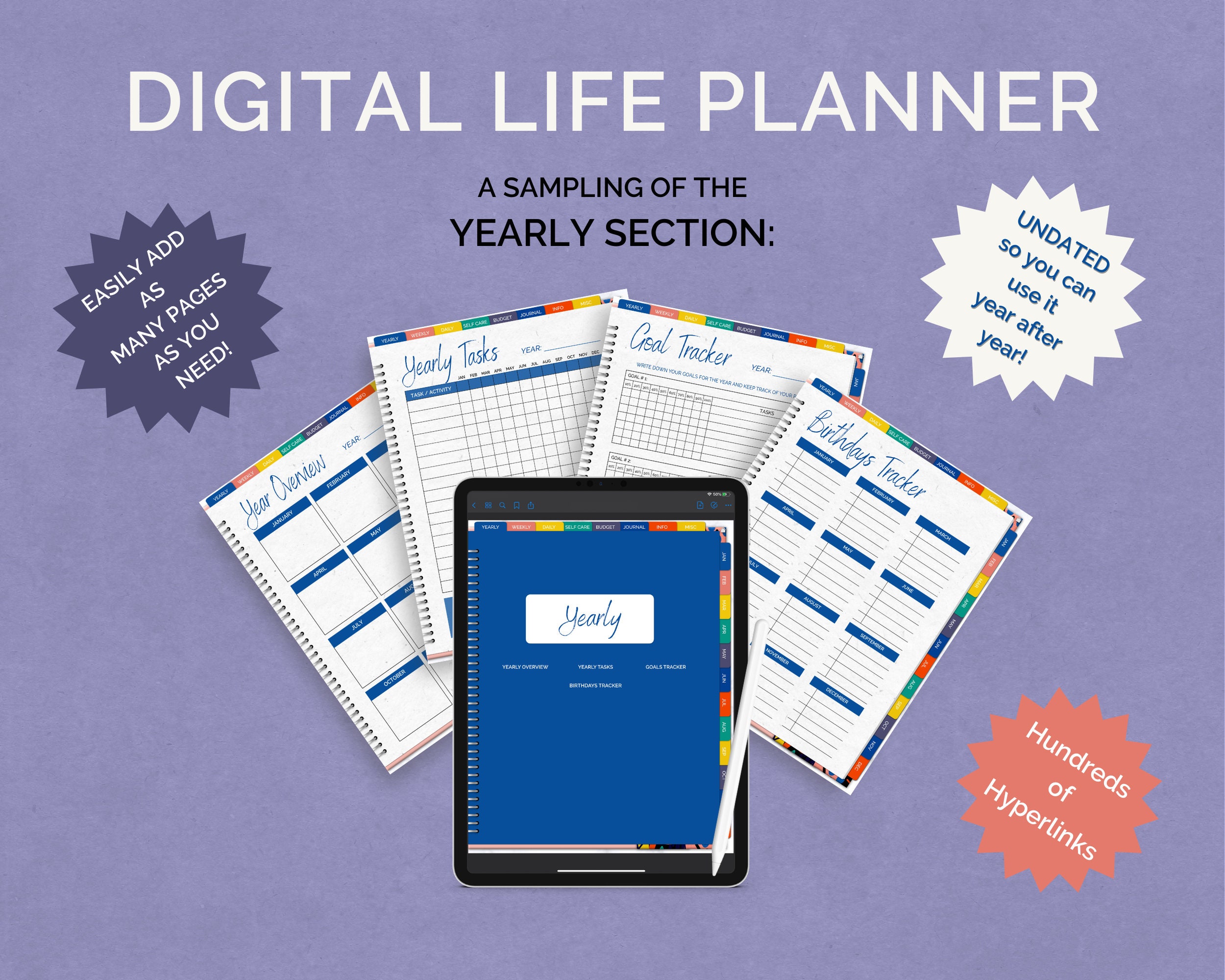 Life Planner & Organizer, Undated, Digital Planner for Note-taking Apps ...