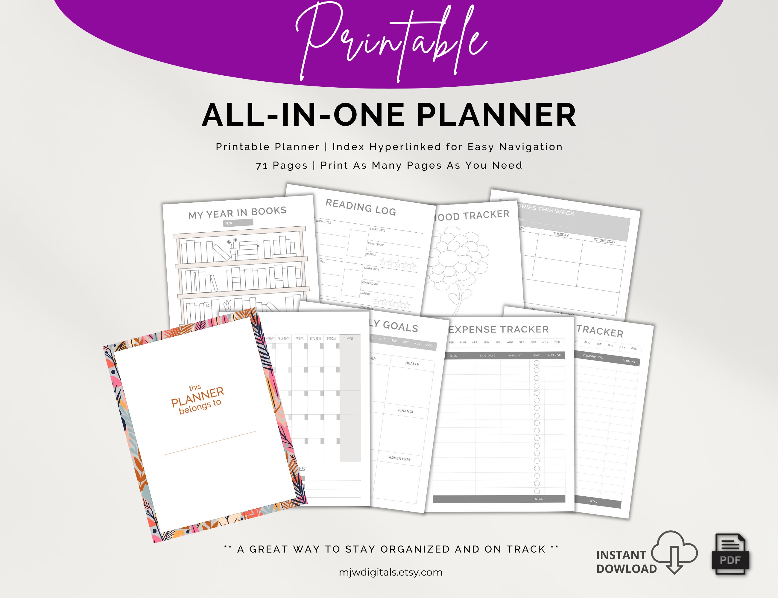 All In One Printable Planner Yearly Monthly Weekly Daily Etsy