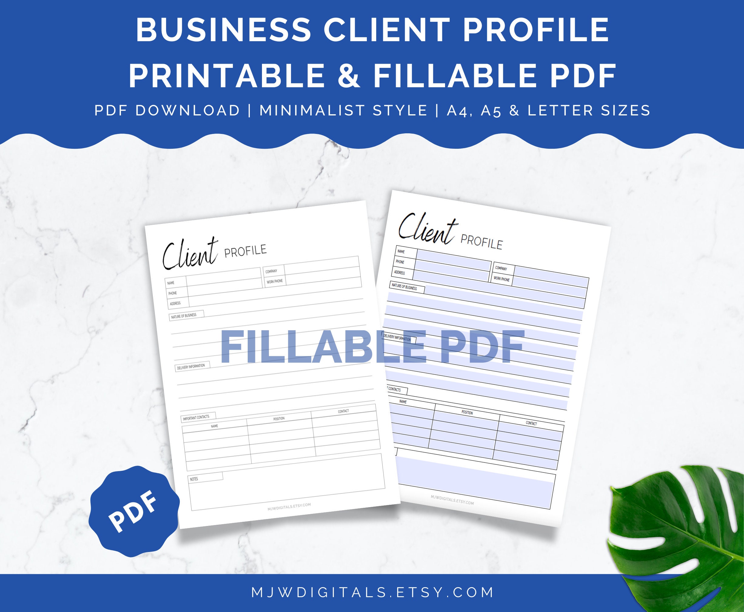 Client Profile, Fillable, Printable Customer Information Card, Customer ...