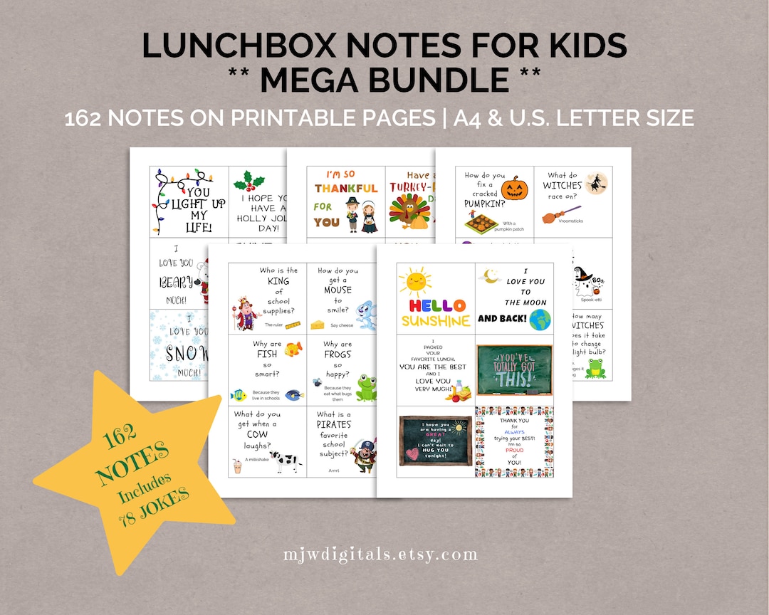 Kids Lunchbox Notes, Mega Bundle, Jokes, Motivation (printable PDF) - Etsy