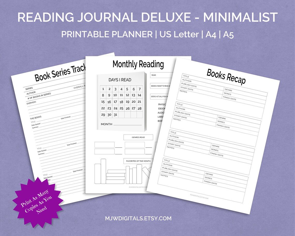 Reading Journal Printable, Minimalist Style for Book Lovers, Deluxe ...