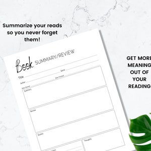 Book Review Template, Reading Summary, Book Lovers Printable, Fillable ...