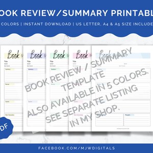 Minimalist Book Review Template, Reading Tracker (PDF Printable) - Etsy