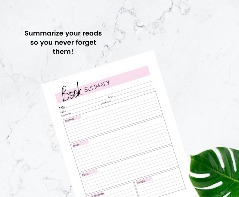 Book Review, Book Summary, Printable Template, Reading Tracker, Reading ...