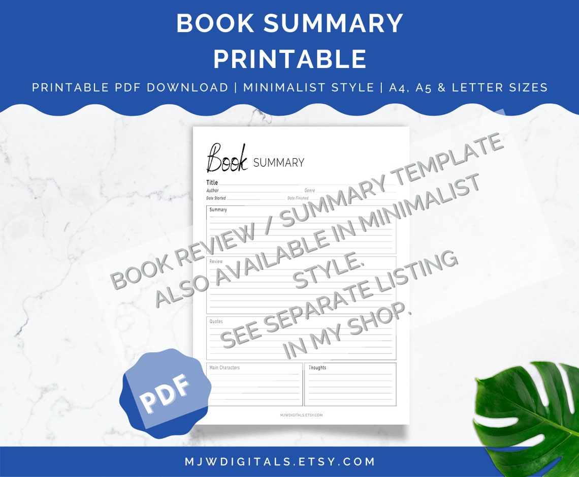 Book Review, Book Summary, Printable Template, Reading Tracker, Reading ...