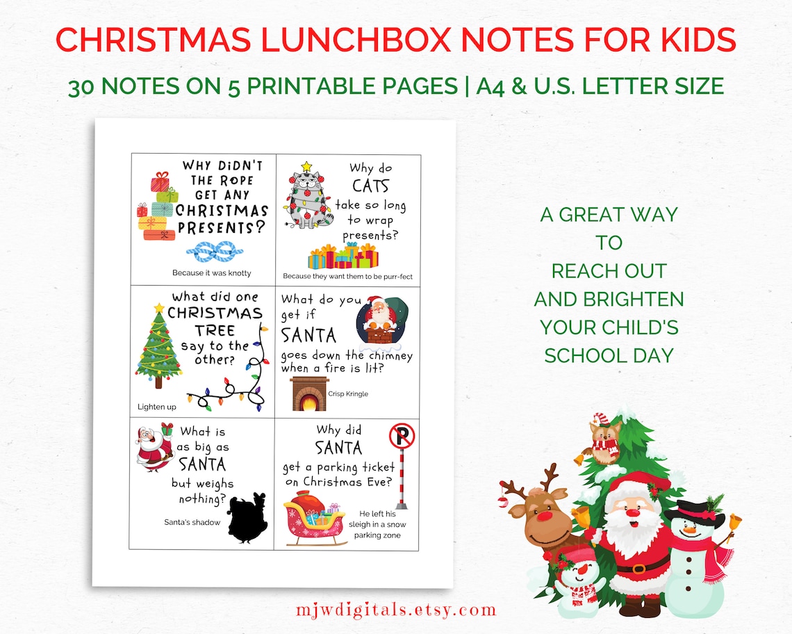 Christmas Lunchbox Notes for Kids Printable 30 Christmas - Etsy