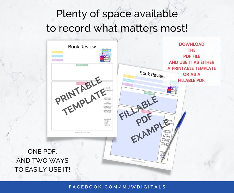 Book Review, Book Summary, Printable Template, Fillable PDF, Reading ...