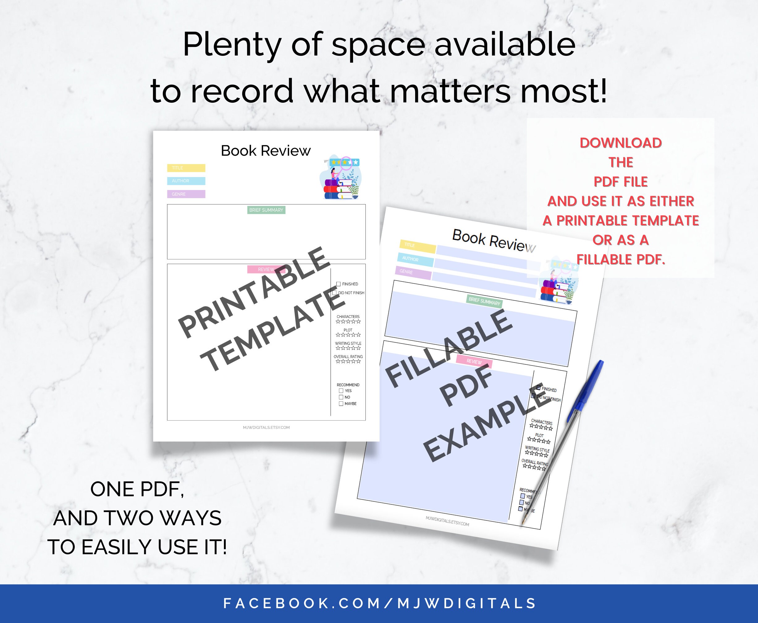 Book Review, Book Summary, Printable Template, Fillable PDF, Reading ...