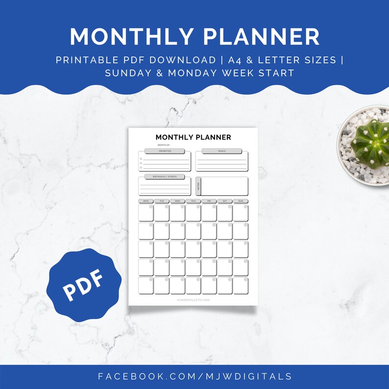 Printable Planner, Printable Monthly Planner, Printable Monthly ...