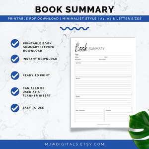 Minimalist Book Review Template, Reading Tracker (PDF Printable) - Etsy