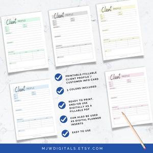 Client Profile, Customer Information Card, Printable, Fillable PDF ...