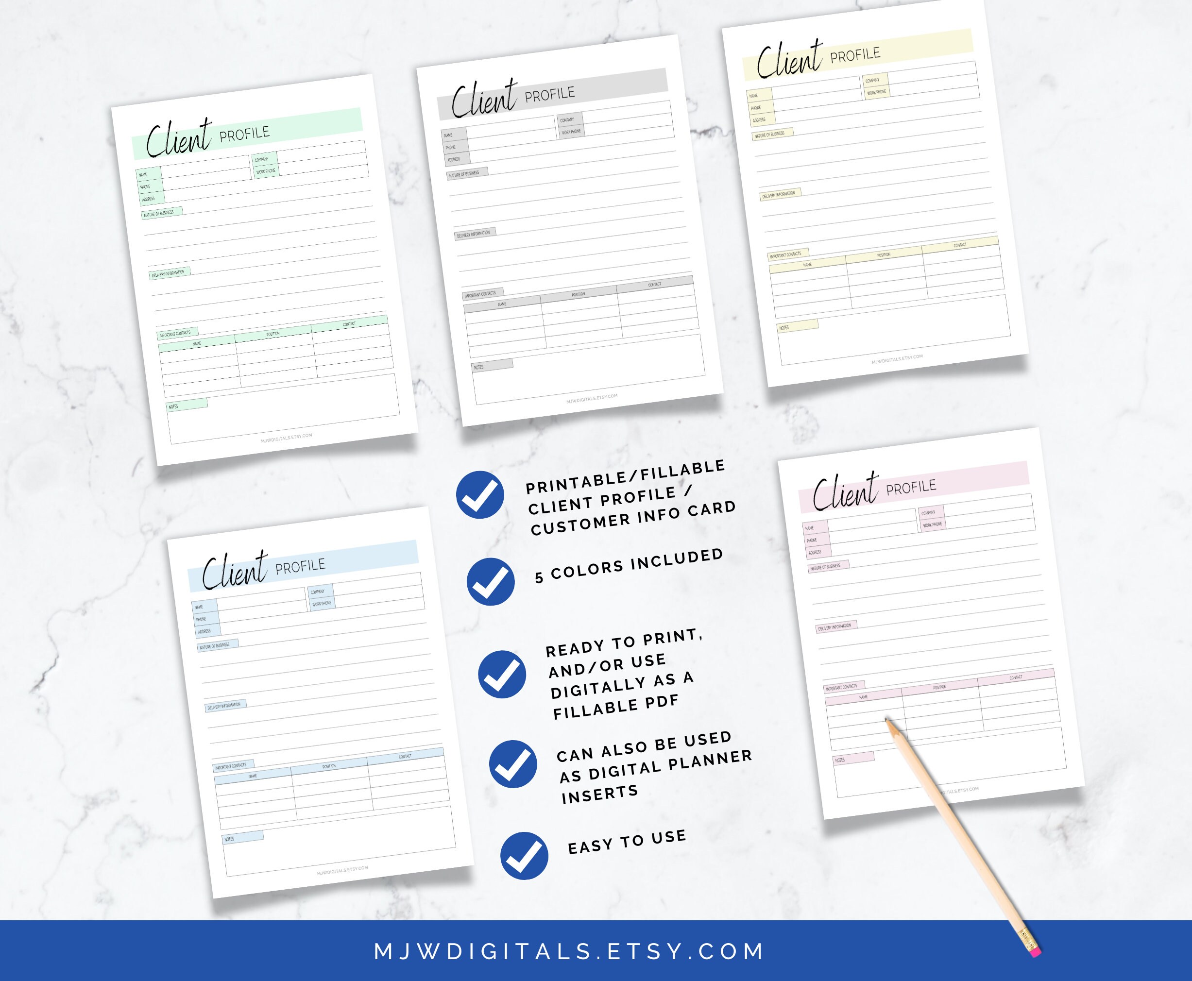 Client Profile, Customer Information Card, Printable, Fillable PDF ...