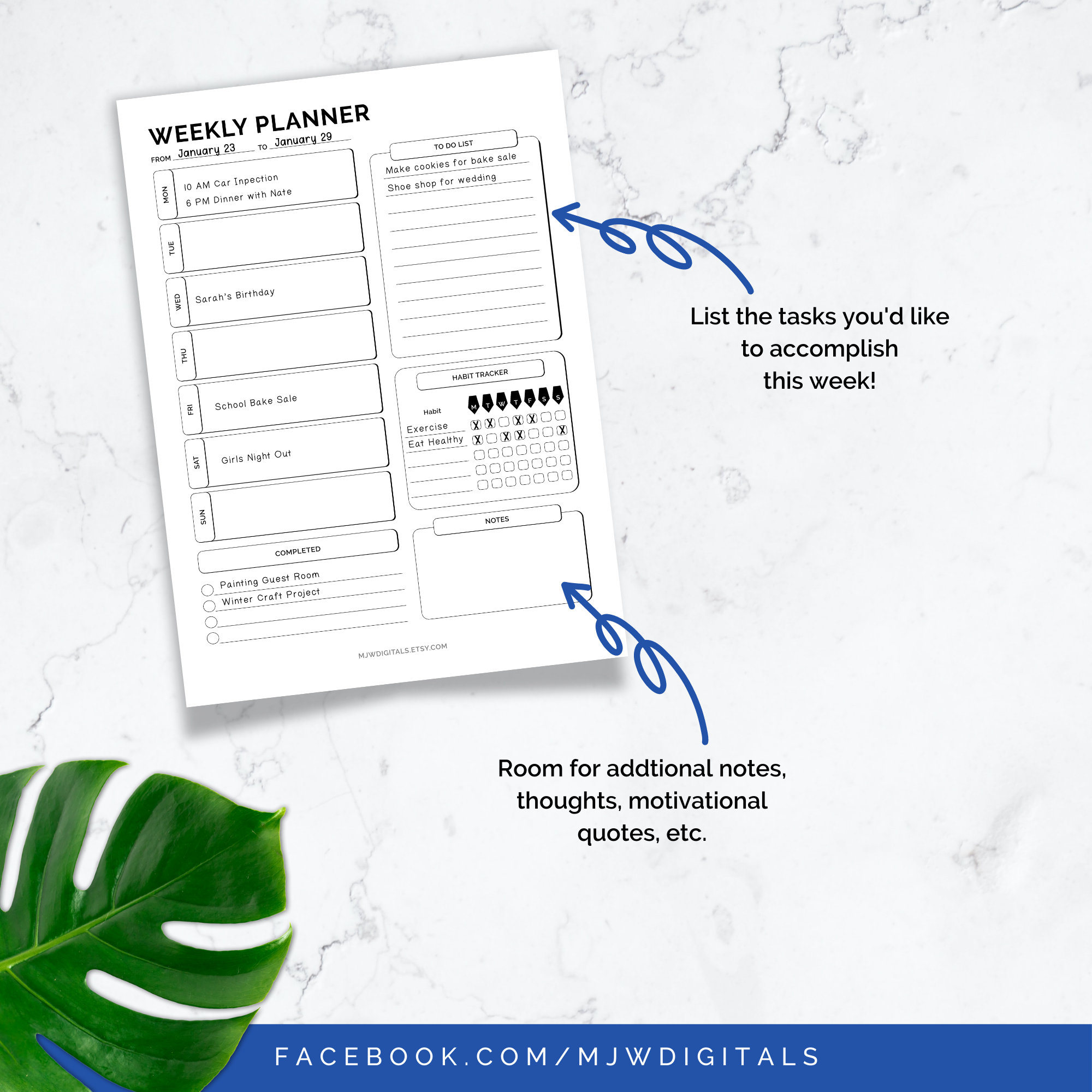 Printable Planner, Printable Weekly Planner, Printable Weekly Calendar ...