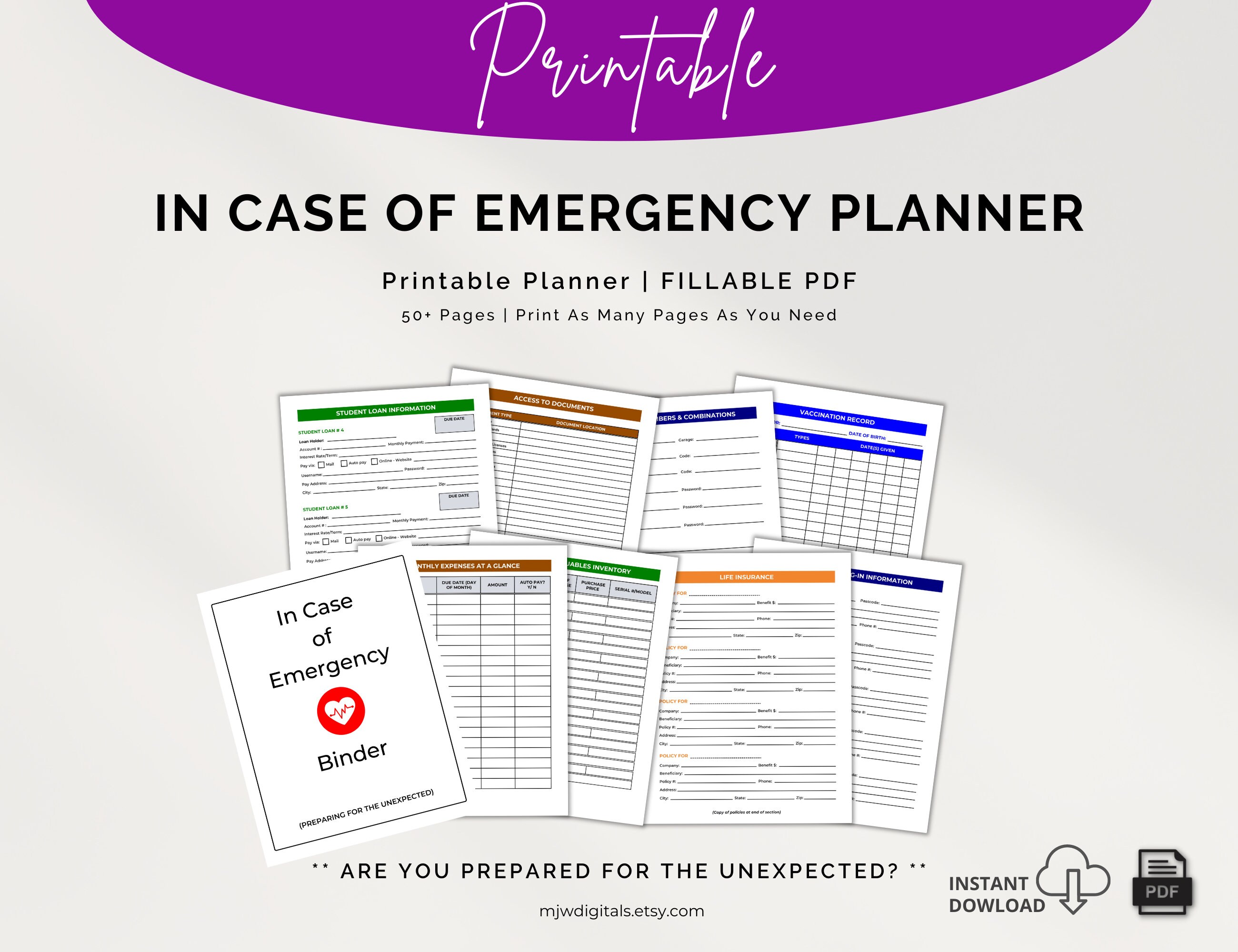 Emergency Binder Printable Planner – Family Organizer (fillable PDF) - Etsy