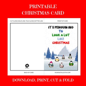 Funny Penguin Christmas Card, Printable Holiday Card (digital Download ...