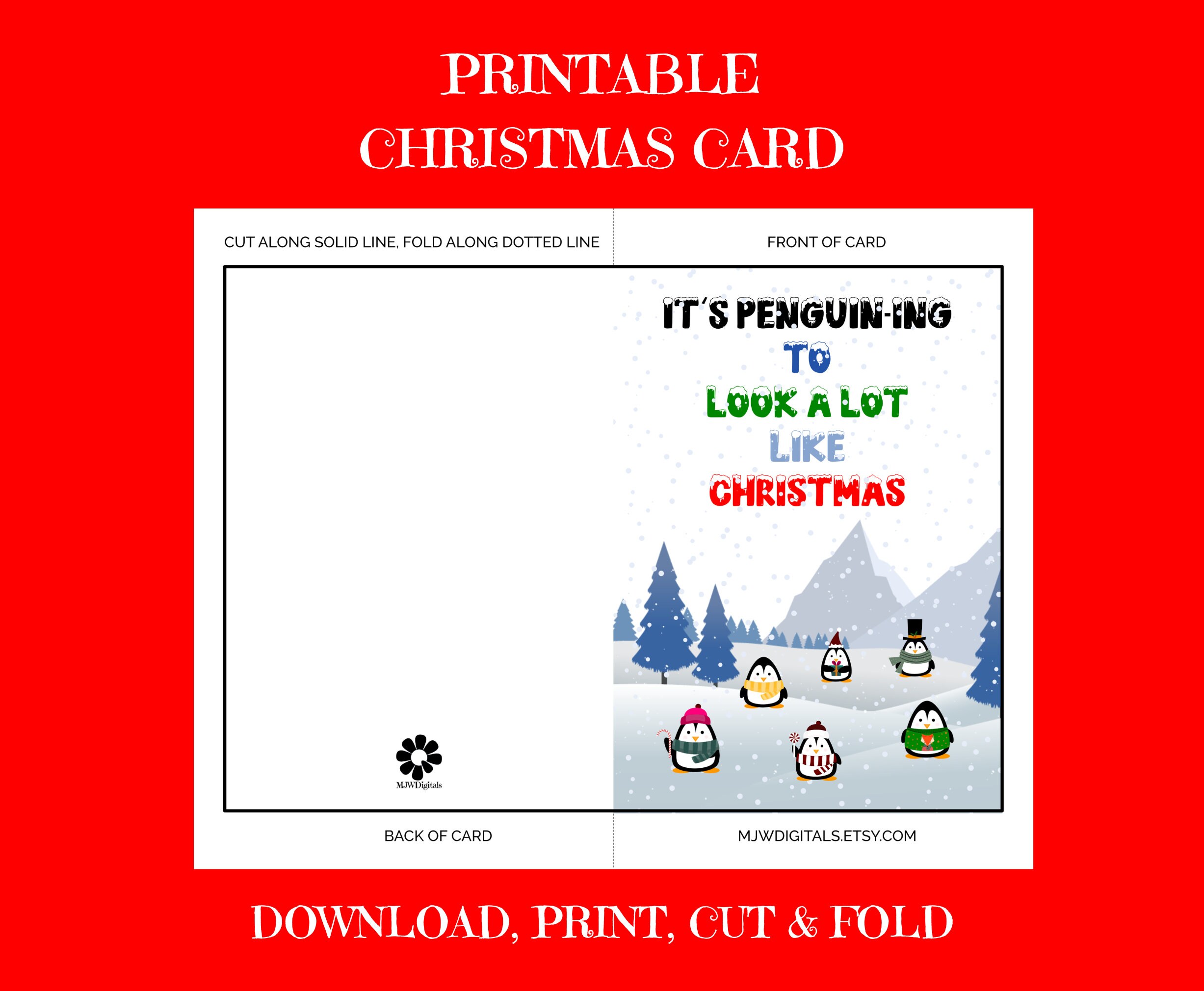 Christmas Card, PRINTABLE, Funny Christmas Card, Penguin, INSTANT ...