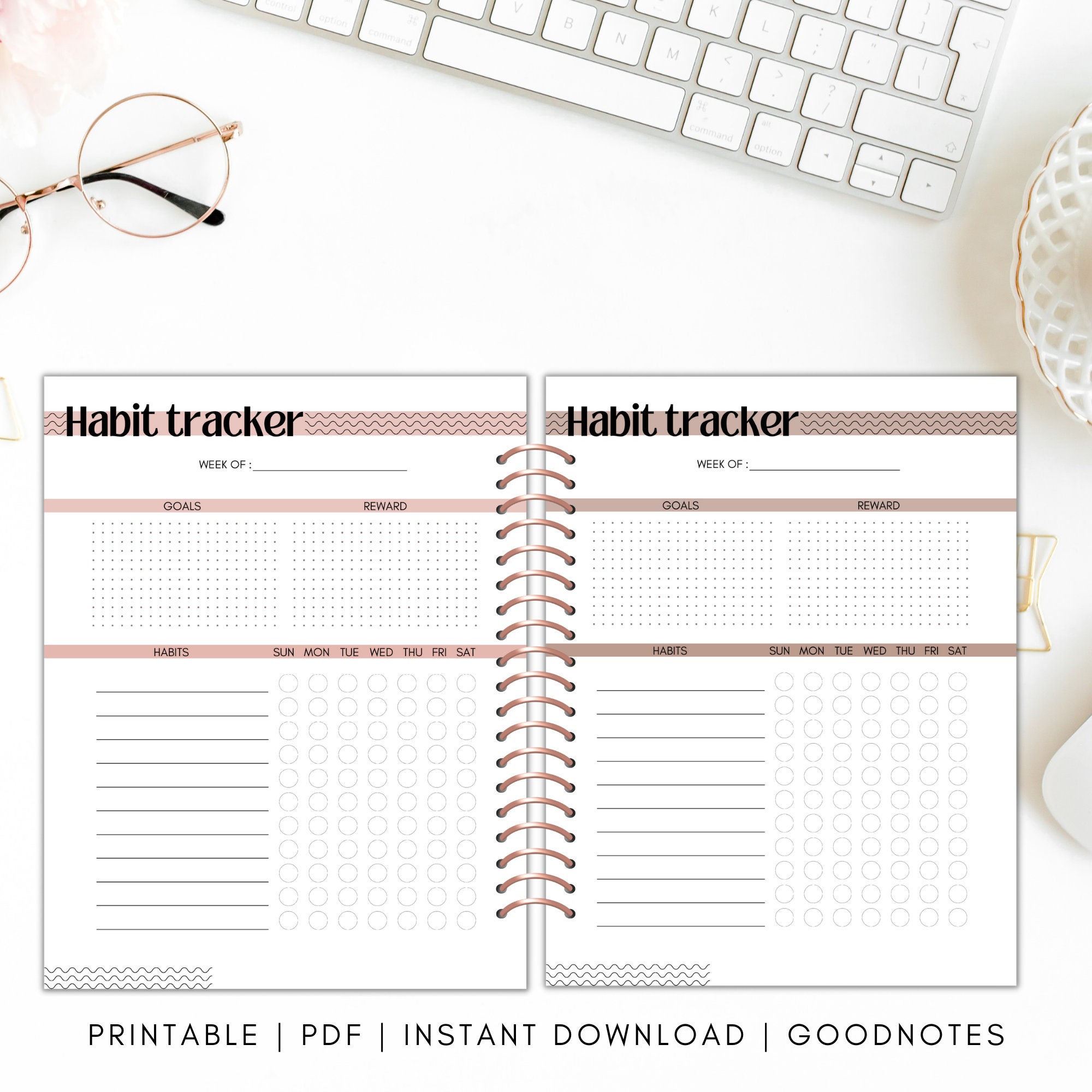 Weekly Habit Tracker Printable Letter Size Neutral Palette Bundle ...
