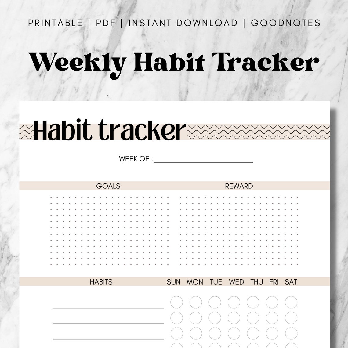 Weekly Habit Tracker Printable Letter Size Neutral Palette Bundle ...