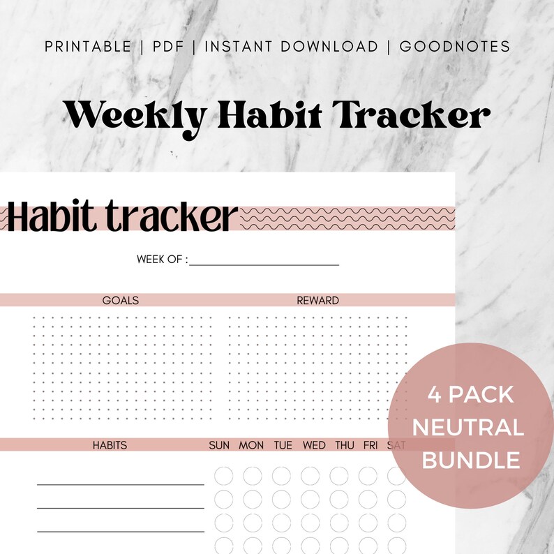 Weekly Habit Tracker Printable Letter Size Neutral Palette Bundle ...