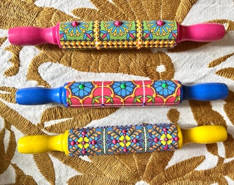 Mexican Folk Pattern - Mini Rolling Pin, Embossing Rolling Pin, Laser ...