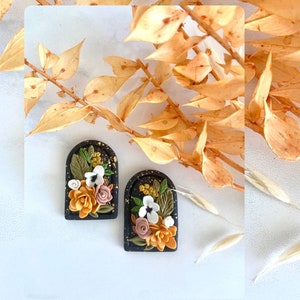 Fall Floral Earrings / Clay Flowers / Halloween Jewelry / Polymer Clay ...