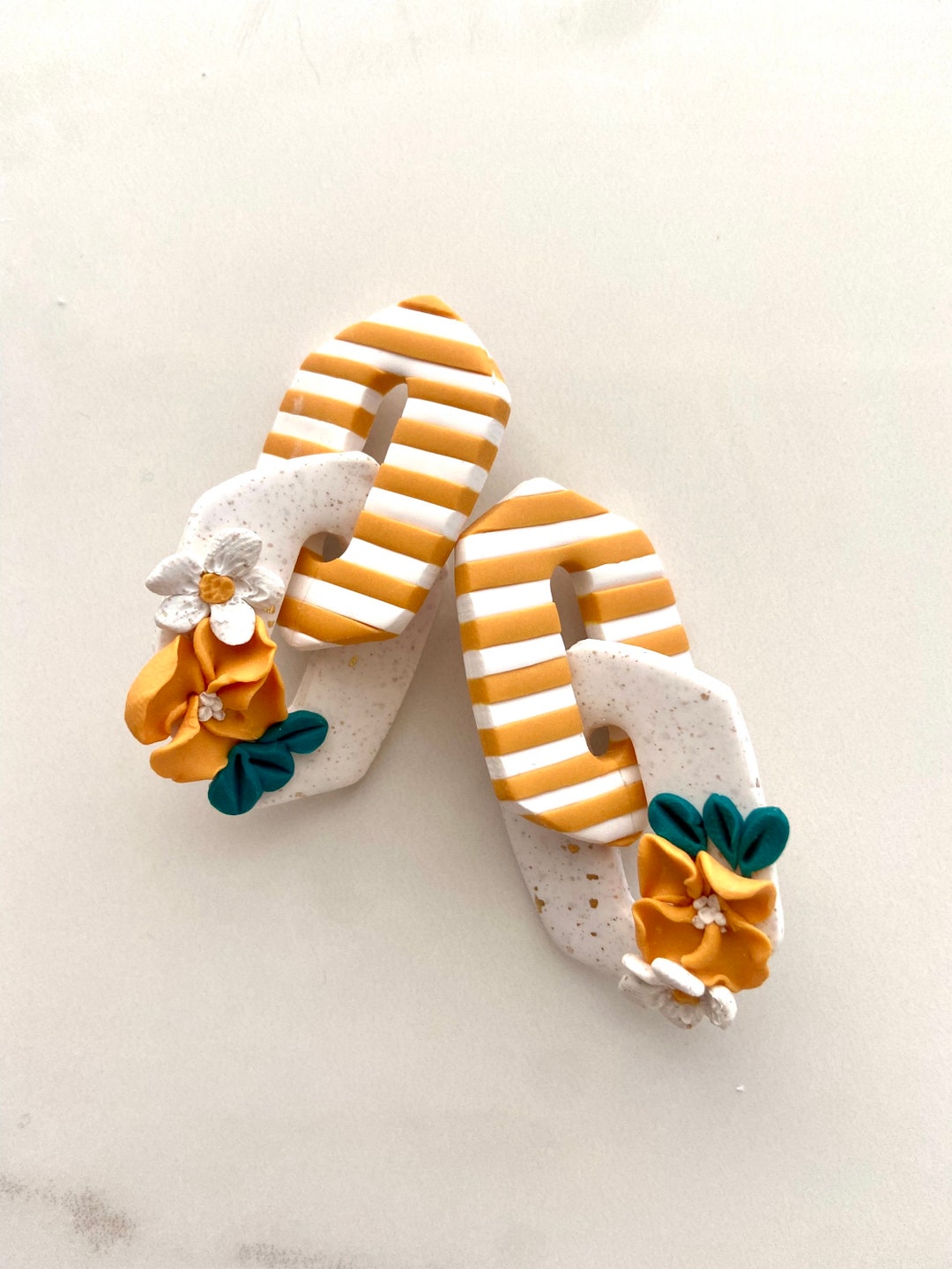 Chain Link Clay Earring / Floral Clay Earrings / Polymer Clay Earrings ...