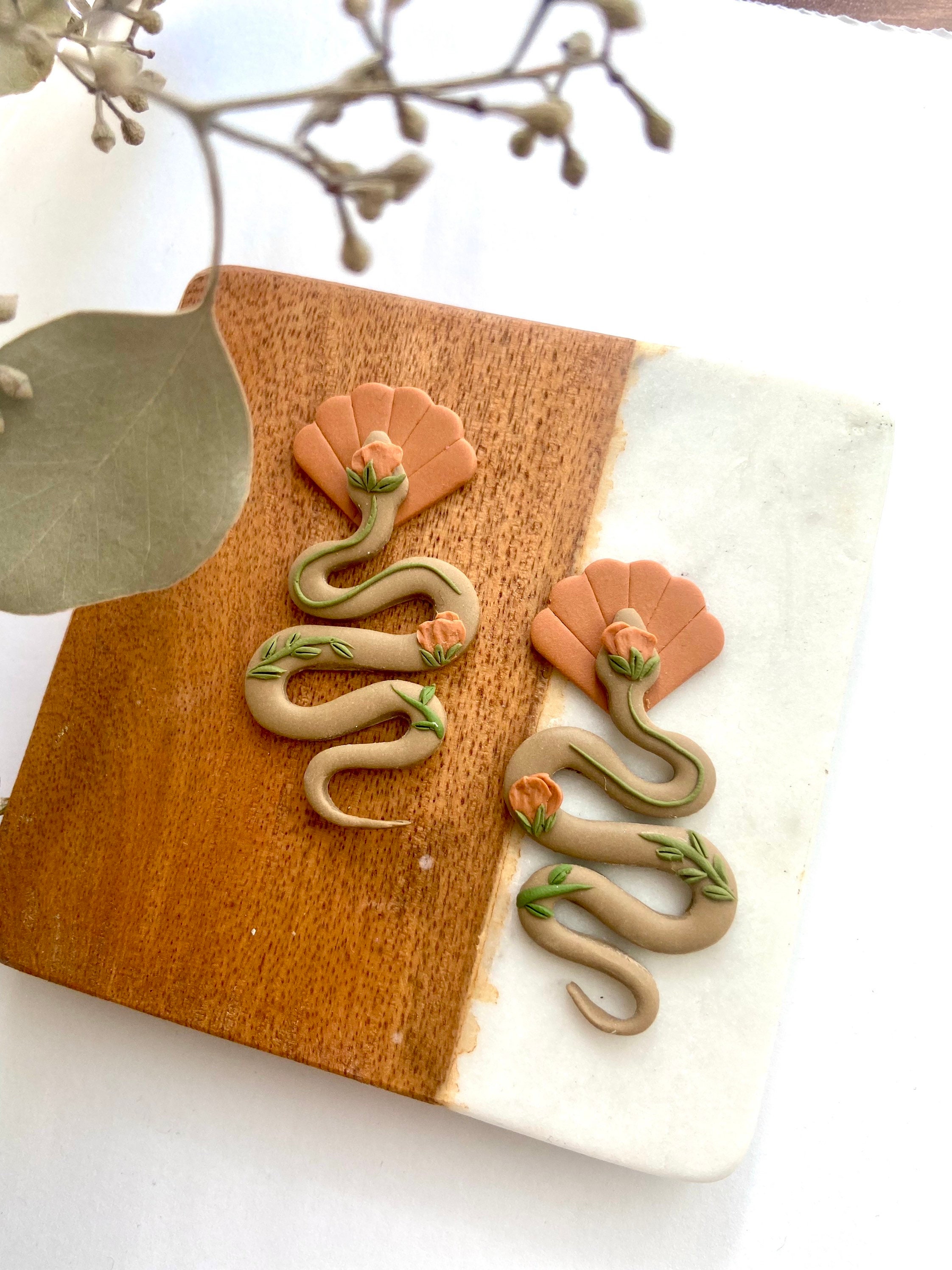 Boho Clay Snake Earrings / Clay Snake Studs / Clay Snake - Etsy