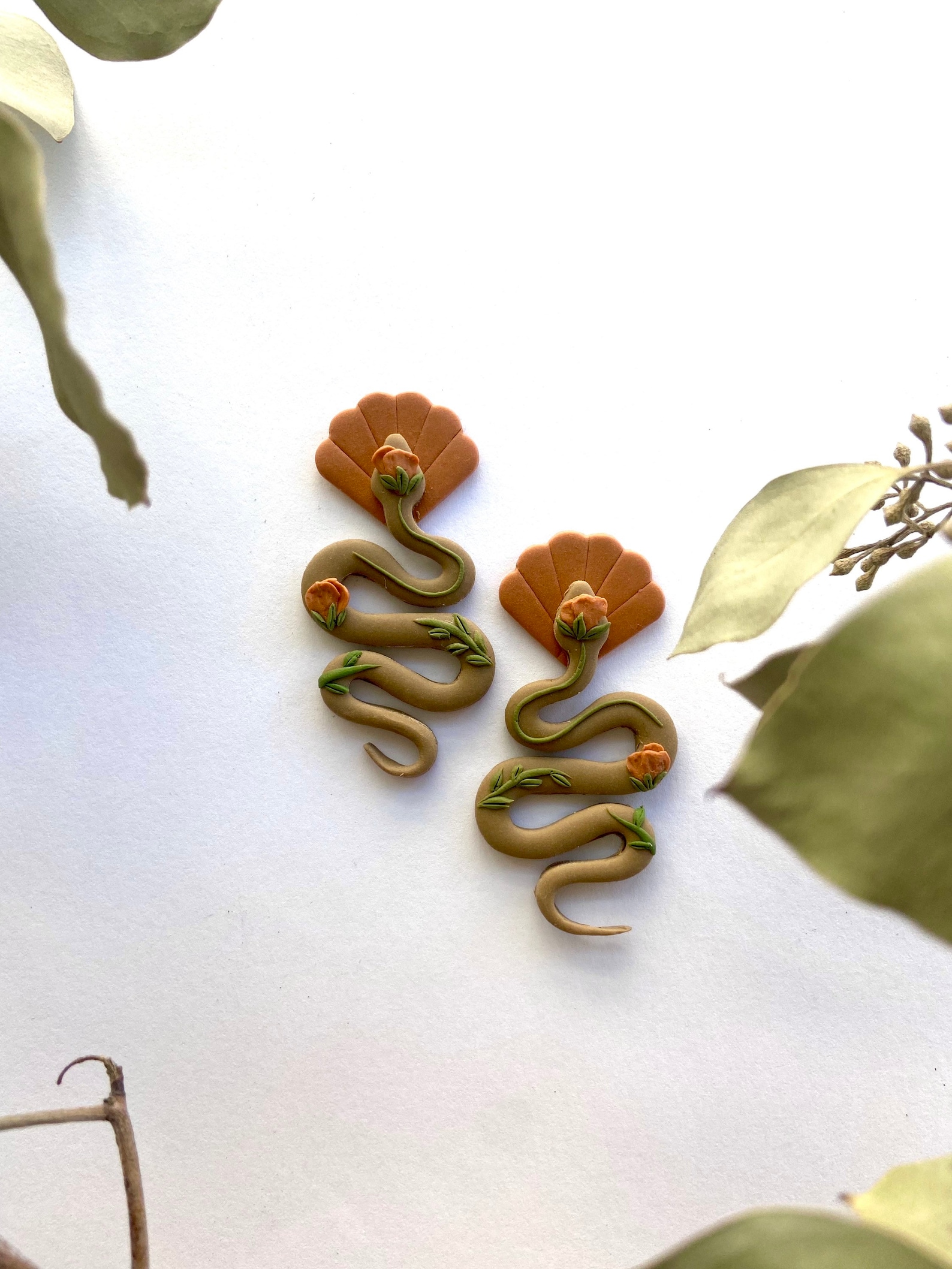 Boho Clay Snake Earrings / Clay Snake Studs / Clay Snake | Etsy