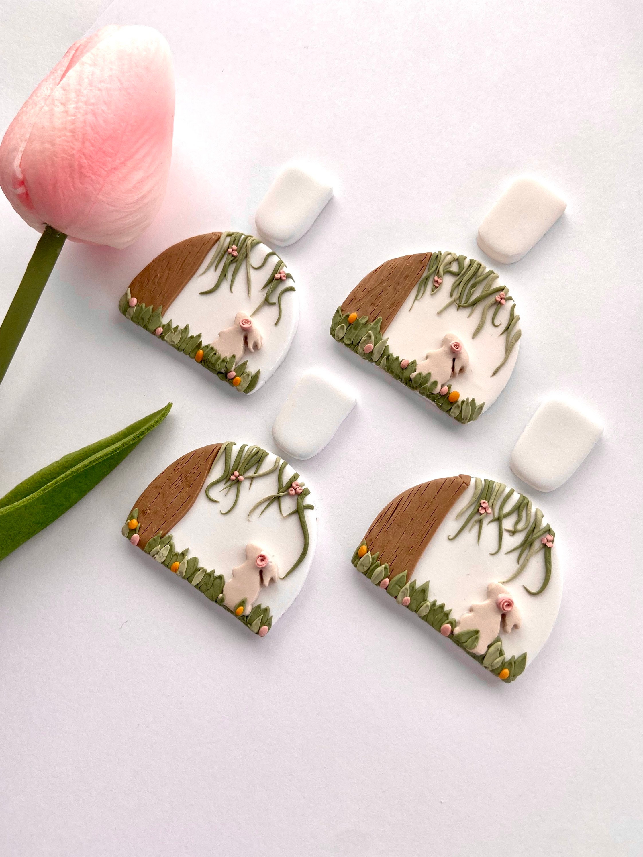 Easter Bunny Clay Earrings / Spring Clay Earrings / Dangle - Etsy