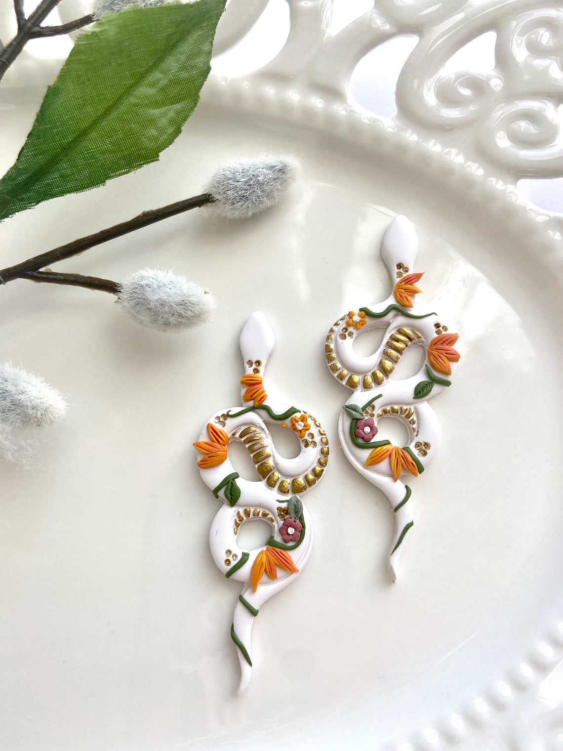 Clay Snake Earrings / Spring Colored Snake Dangles /spring - Etsy