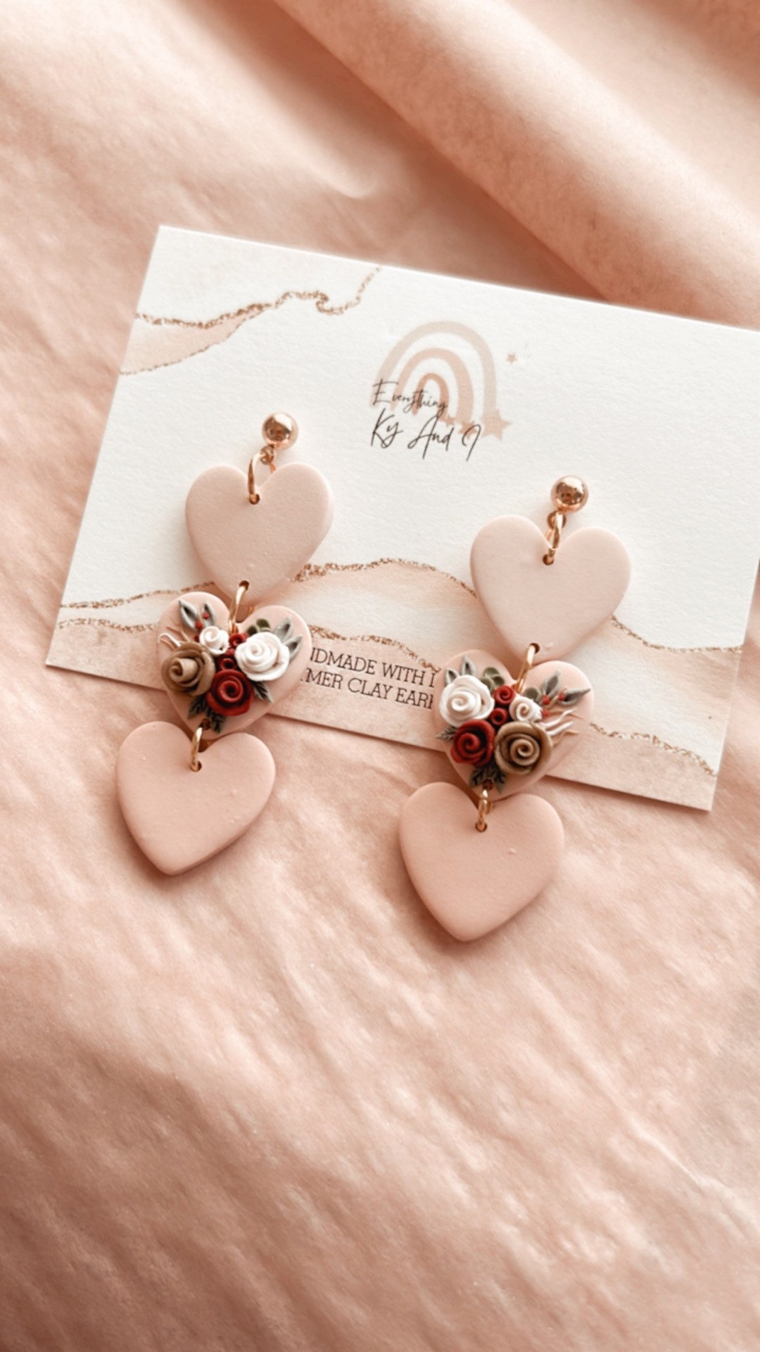 Three Tiered Heart Florals / Dangle Earrings/ Clay Earrings / Heart ...