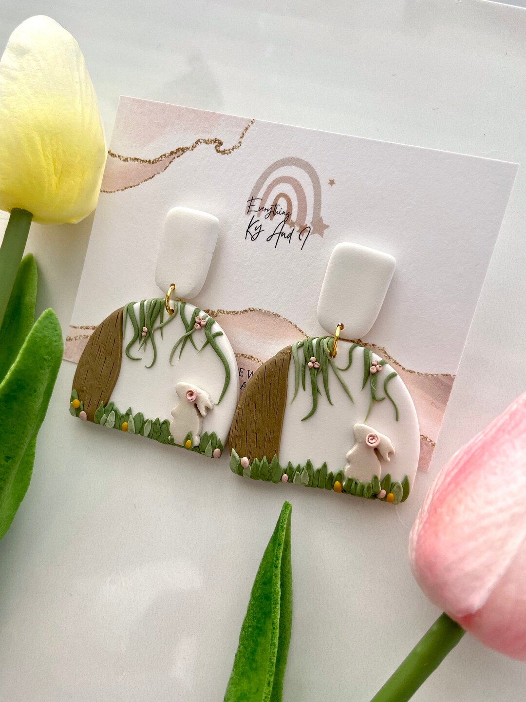 Easter Bunny Clay Earrings / Spring Clay Earrings / Dangle Drop ...