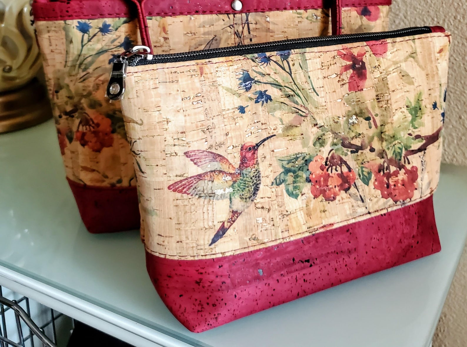 Sock Knitting Project Bag Cork Zipper Pouch. Cosmetic Bag, Purse ...