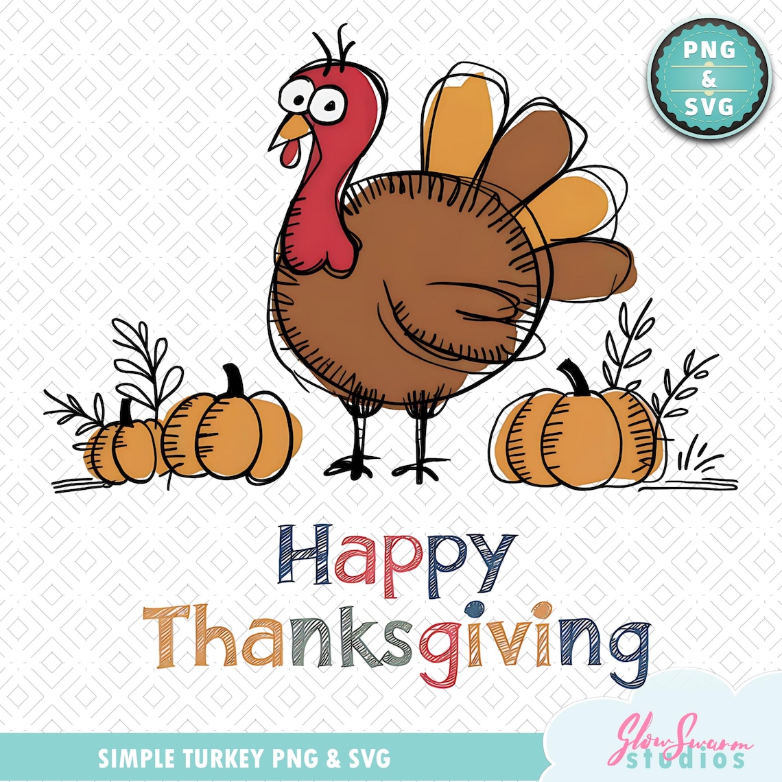 Simple Turkey Png Svg, Turkey Doodle Line Drawing, Watercolor Turkey ...