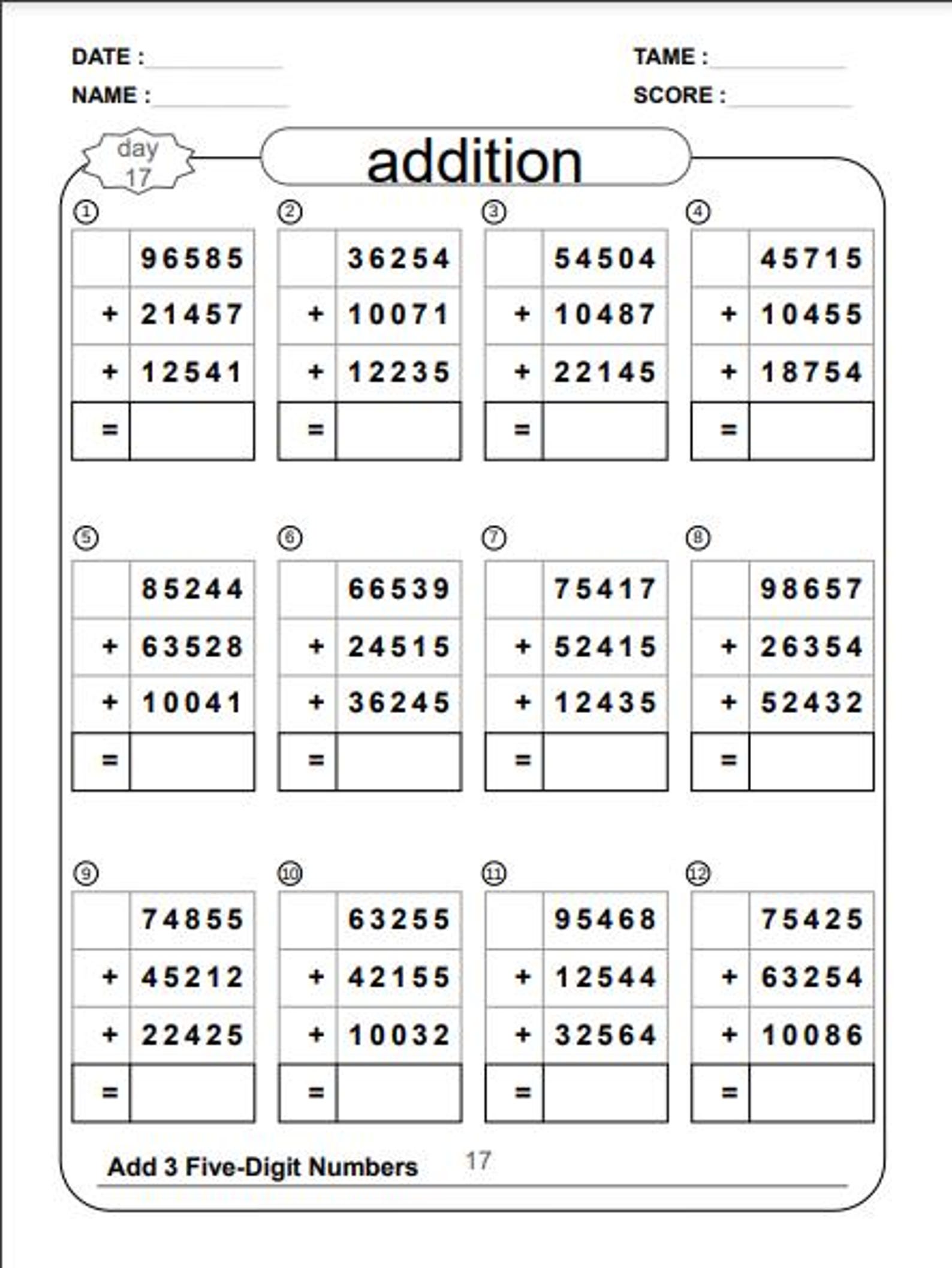 Multi Digit Addition and Subtraction Practice Worksheets, Math Drill - Etsy