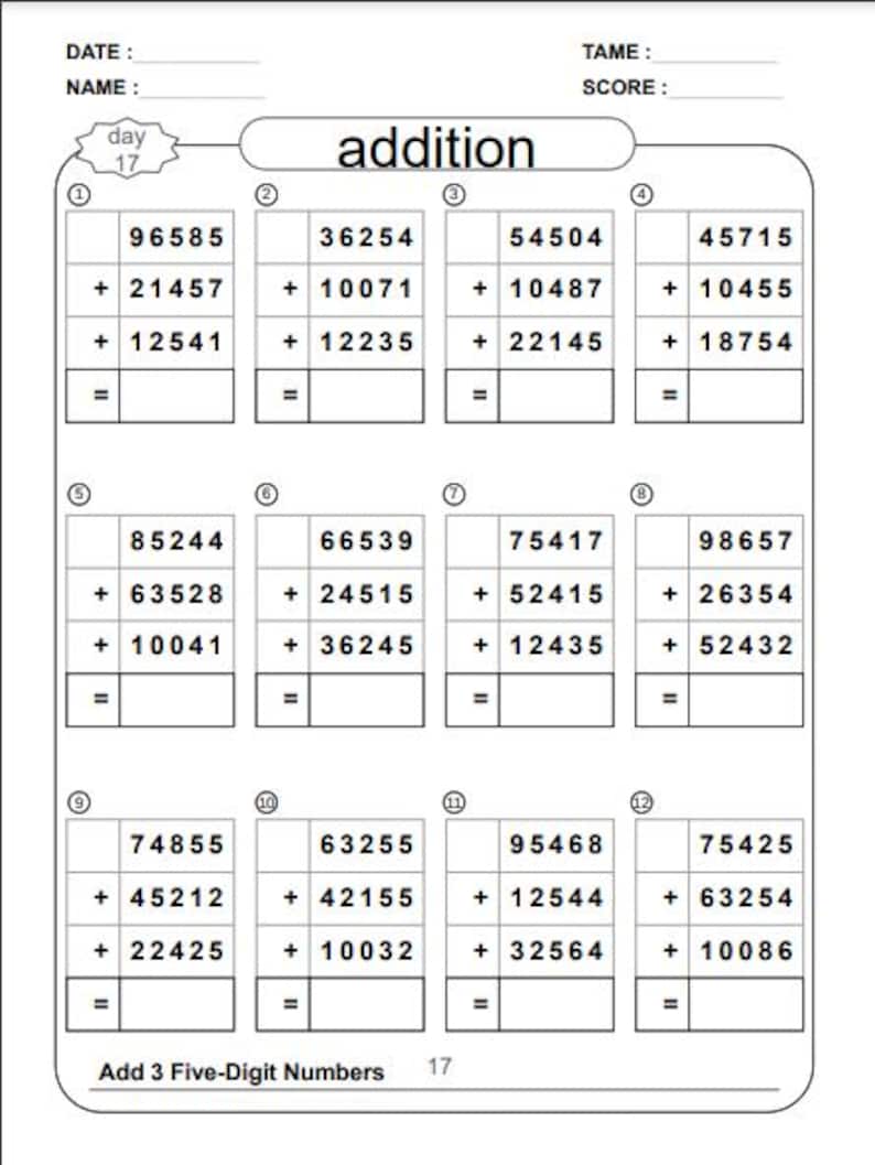 Multi Digit Addition and Subtraction Practice Worksheets, Math Drill - Etsy