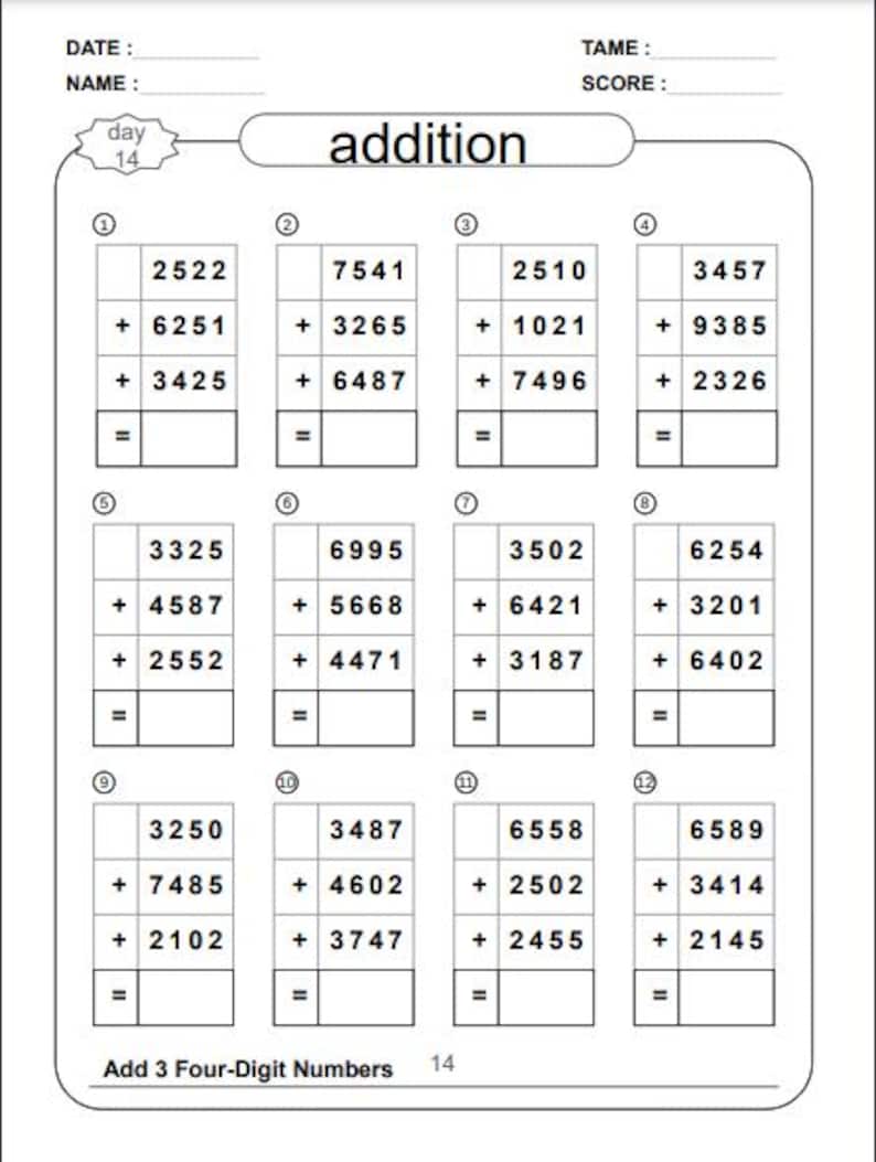 Multi Digit Addition and Subtraction Practice Worksheets, Math Drill - Etsy