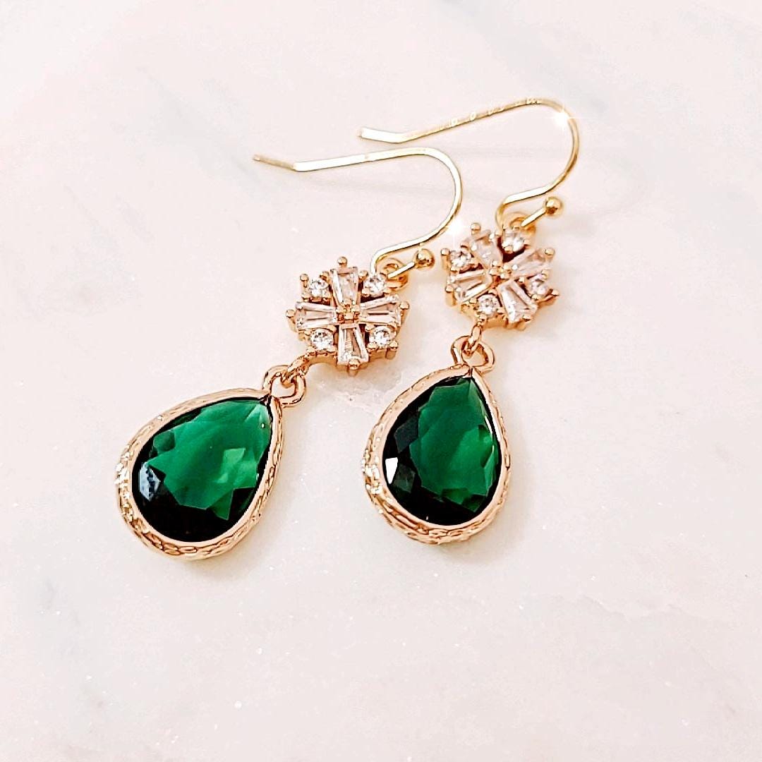 Emerald Green Earrings, Dangle Crystal Earrings for Bride,bridesmaids ...