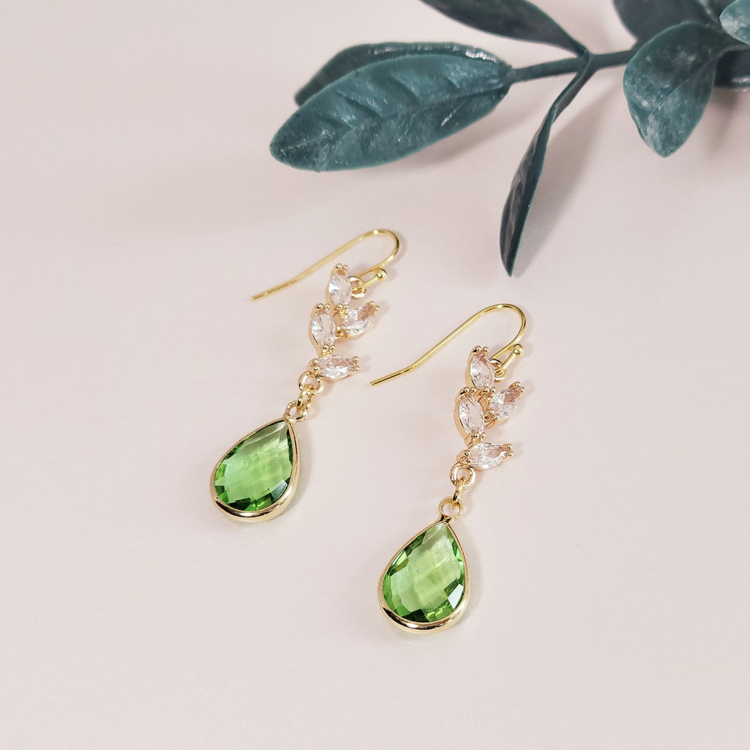 Light Green Earrings for Bride, Sage Green Crystal Earrings for ...