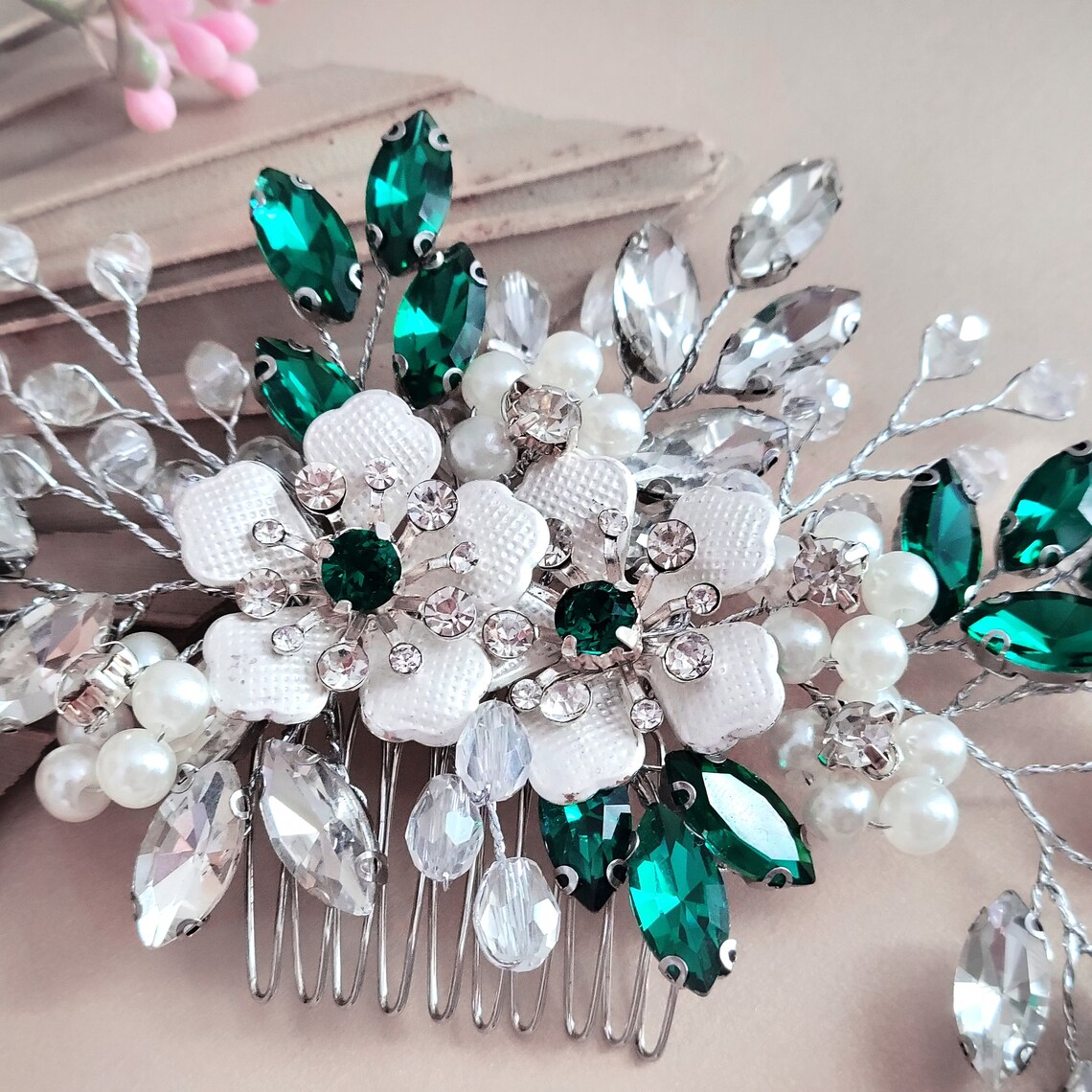 Emerald Green Bridal Comb Green Headpieceemerald Hair Piece - Etsy