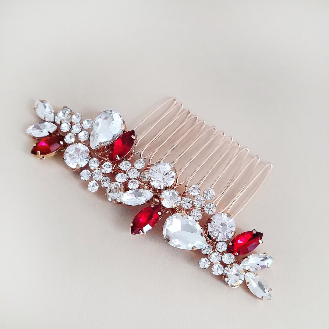 Red Crystal Hair Comb for Bride, Bridesmaids, Red Headpiece for Wedding ...