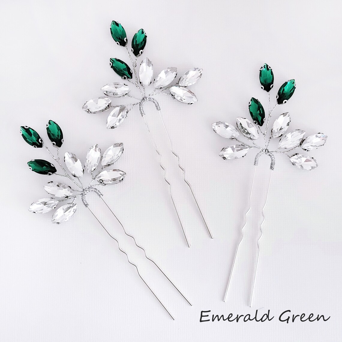 Red Bridal Hair Pins Set Wedding Crystal Leaf Hair Piece for - Etsy