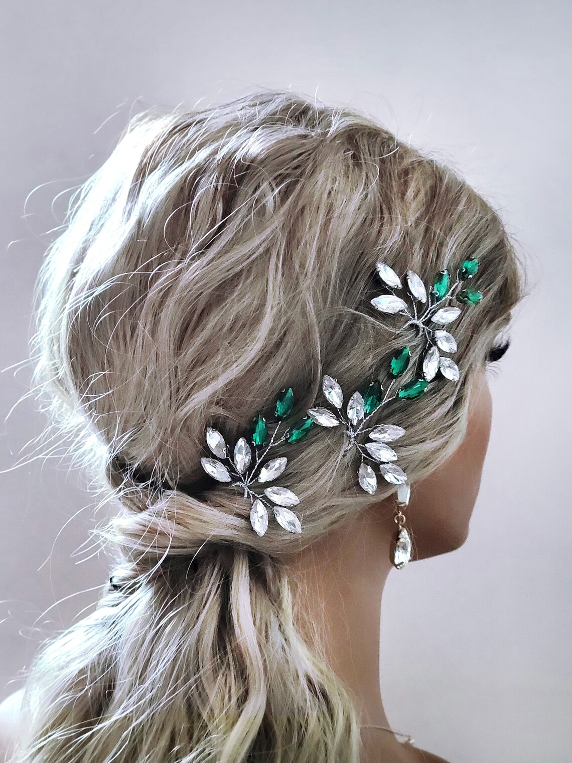 Red Bridal Hair Pins Set Wedding Crystal Leaf Hair Piece for - Etsy