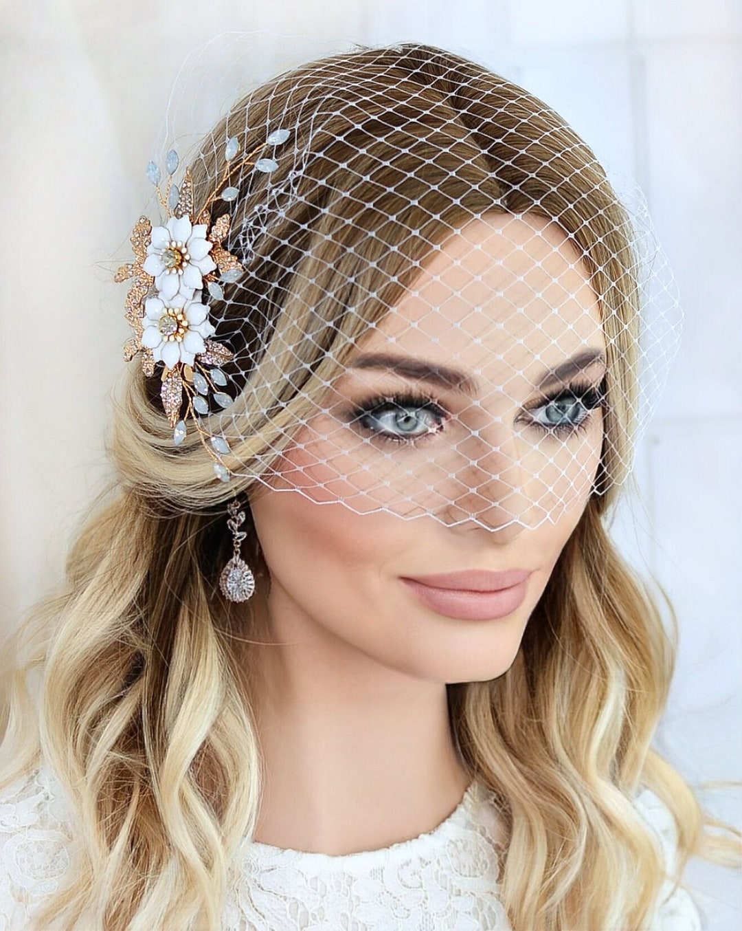 Wedding Birdcage Veil, Bridal Bird Cage Crystal Veil, Bridal Fascinator ...