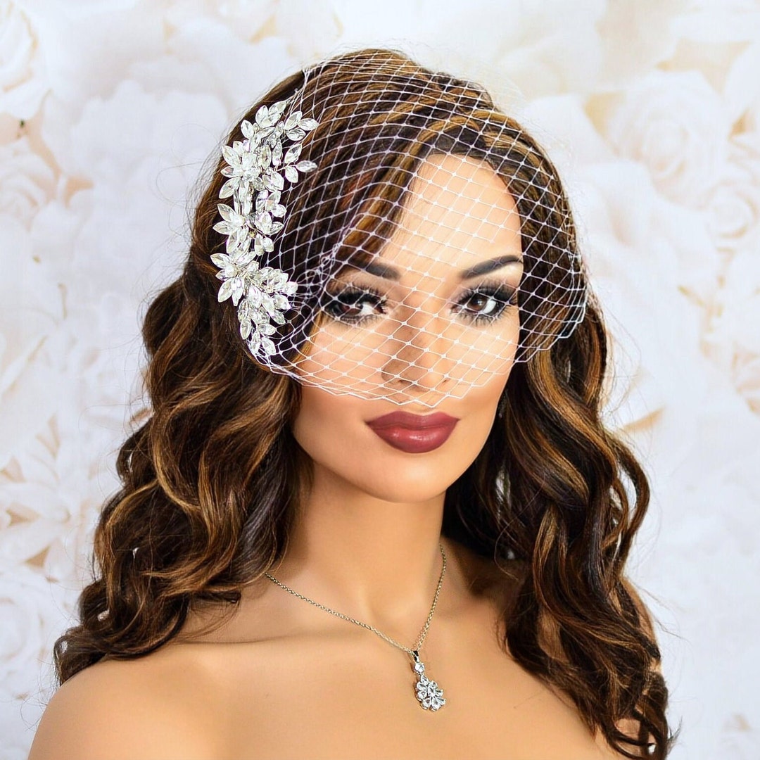 Birdcage Veil, Wedding Bird Cage Veil, Silver Bridal Hair Comb, Bridal ...