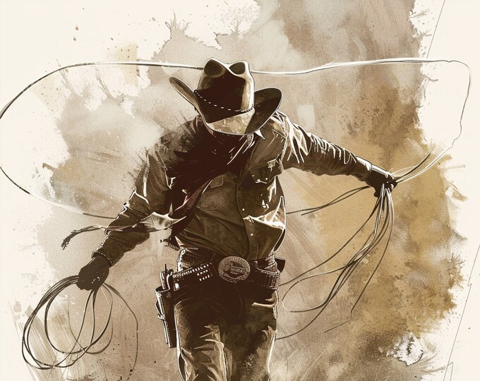 Vintage Western Cowboy Lasso Print - Etsy