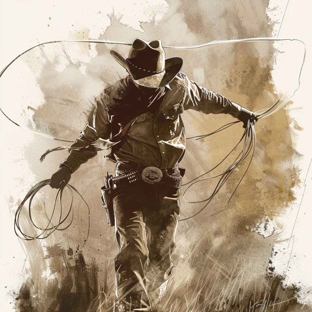 Vintage Western Cowboy Lasso Print - Etsy