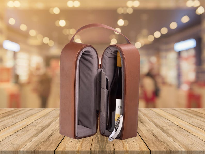 Leather Travel Double Wine Caddie, Wine Holder, Personalized Wine Lover ...