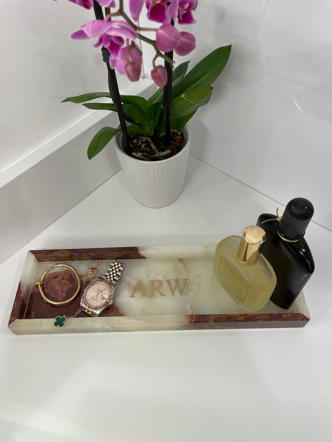 Personalized Handcrafted Genuine Marble Bath Tray, Vanity Tray, Jewelry ...
